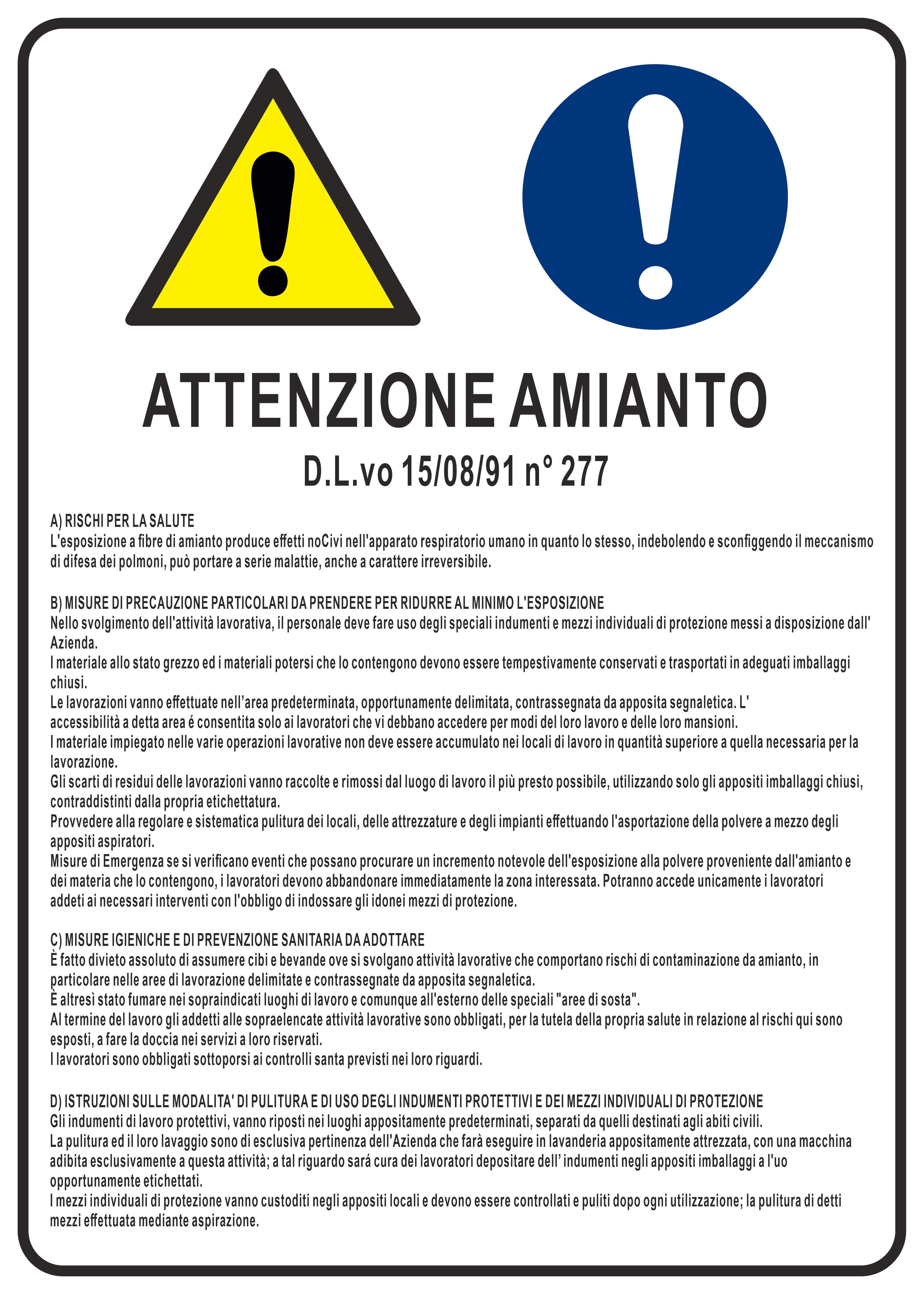 GLOBAL CARTELLO SEGNALETICO - Attenzione Amianto - Adesivo Extra Resis ...