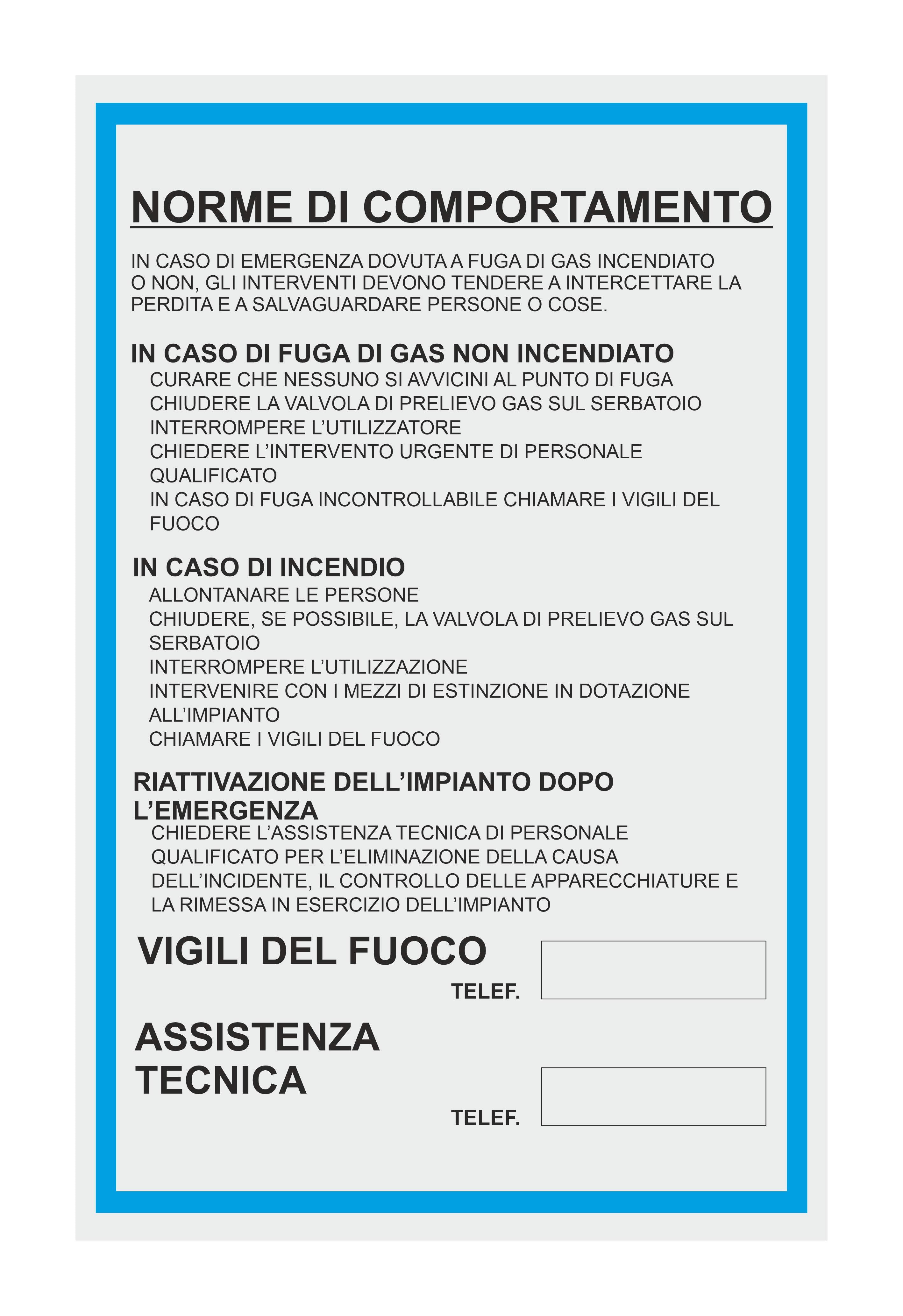 GLOBAL CARTELLO SEGNALETICO - norme di comportamento in caso di gas o ...